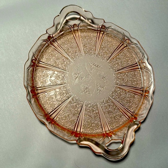 Dining | Vintage Floral Pink Glass Tray With Handles | Poshmark